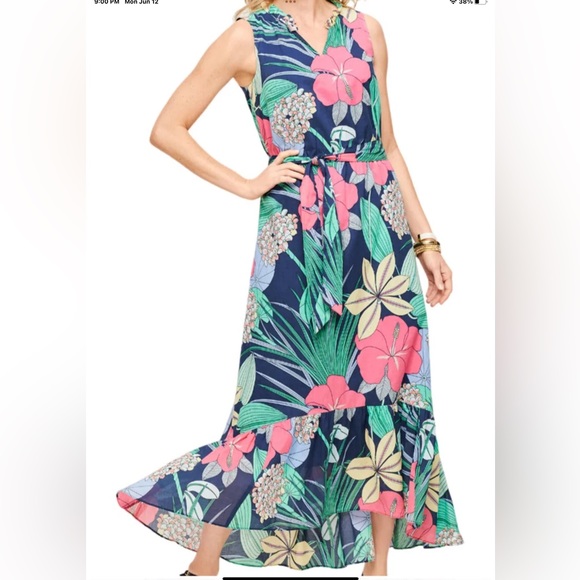 Talbots | Dresses | Talbots Hibiscus Tropical Floral Print Midi Maxi ...